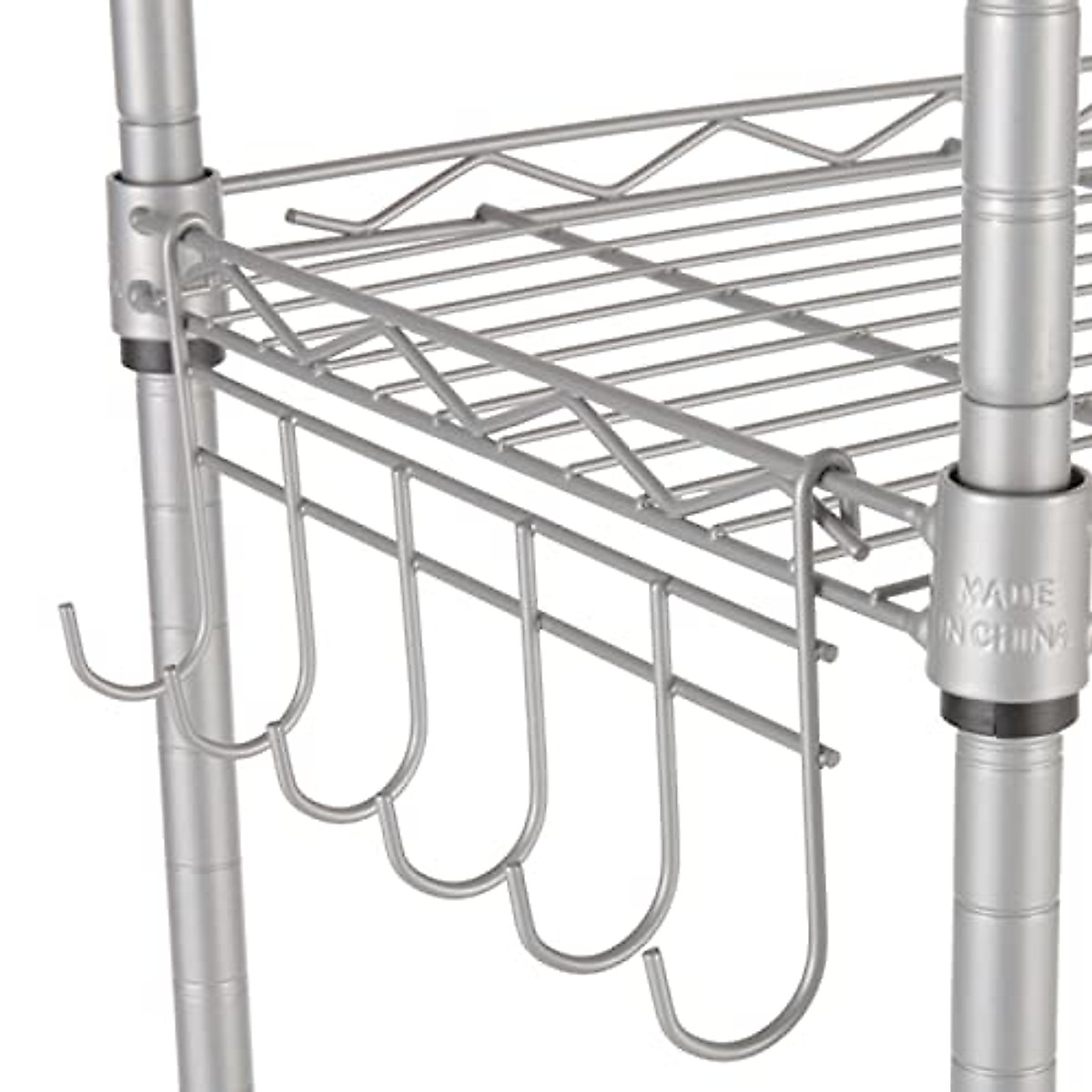BATHWA 6-Tier Metal Wire Rack, Free Standing Shelving Unit, Adjustable Heavy Duty Storage Shelves for Kitchen Organization, with Leveling Feet and Stainless Side Hooks, Silver