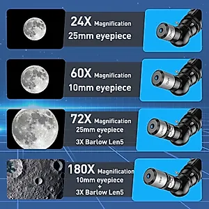 Telescope 70mm Aperture 600mm -Magnification 24-180X, Astronomical Portable Refracting Telescope Fully Multi-Coated High Transmission Coatings AZ Mount with Tripod &Wireless Control & Carrying Bag