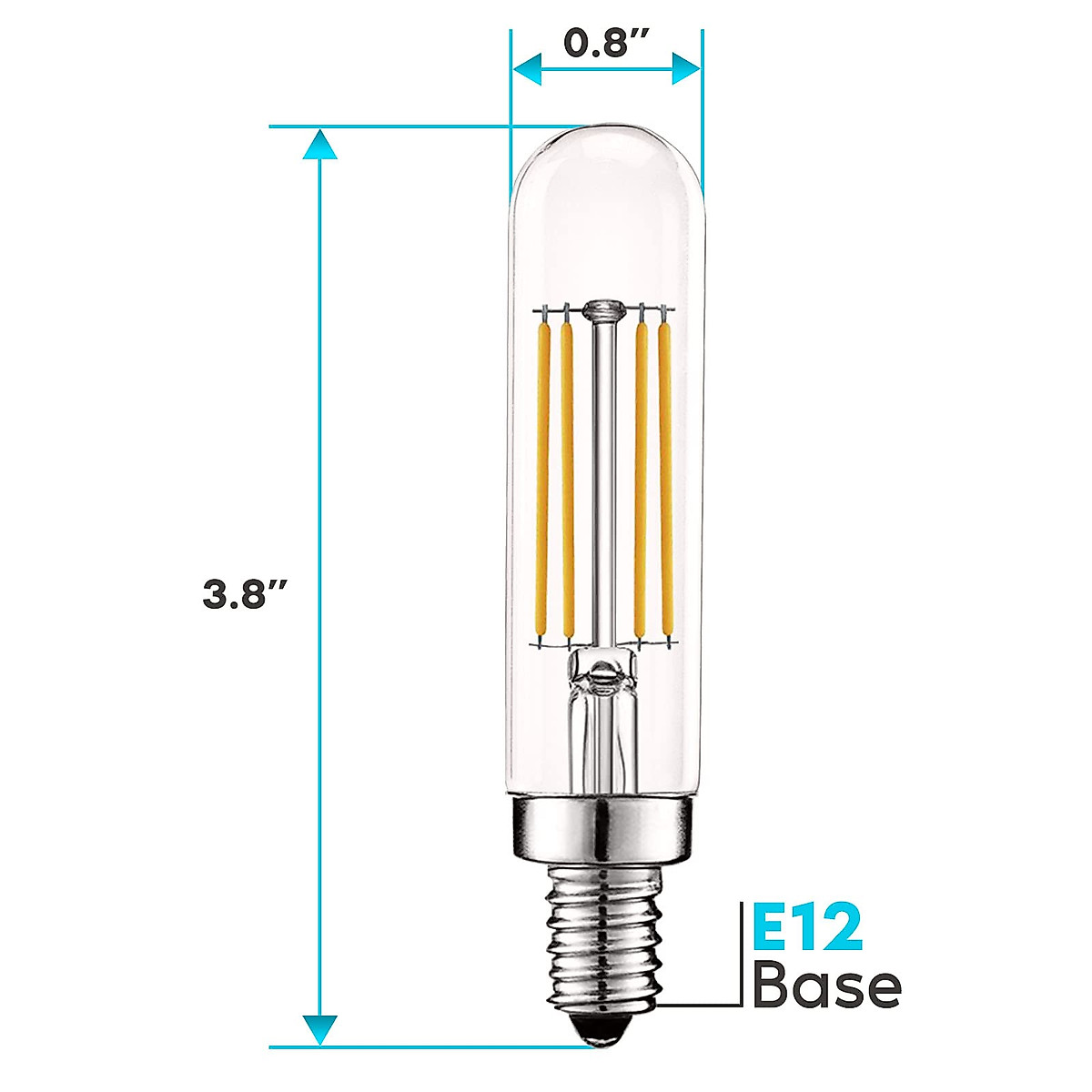 LUXRITE Vintage E12 LED Bulb 60W Equivalent, T6 T6.5, 3000K (Soft White), 500 Lumens, Dimmable Candelabra LED Tube Bulbs 5W, Clear Glass, Edison Filament Tubular Light Bulb, UL Listed (6 Pack)