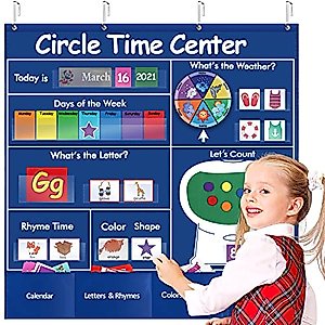Circle Learning Time Center Pocket Chart Calendar Set, Educational Pocket Chart Learning Shape, Color Classroom Pocket Chart-Number Pocket Chart Wording Rhyme Pictures Pocket Chart