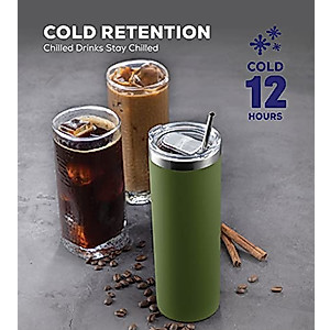 Insulated Skinny Stainless Steel Tumbler Set - 4-Pack 20oz Tumbler with Straw - Travel Coffee Mug With PBA Free Lids - Slim Vacuum Insulated Keep Hot and Cold - Great for Home, Office.