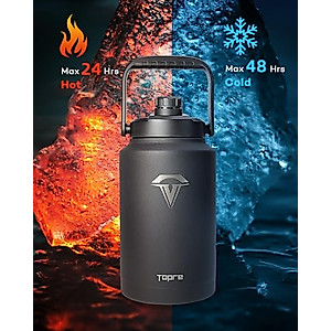 Topre 128oz Water Bottle Insulated, One Gallon Stainless Steel Vacuum Wide Mouth Water Jug Handle 18/8 Food-grade Double Wall Copper Plated Leak-Proof Thermo Mug for Outdoor Camping Family Trip