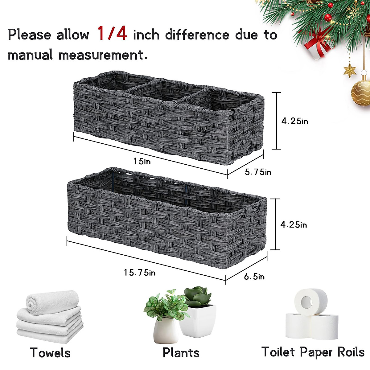 DULLEMELO Toilet Paper Basket for Organizing, Small Bathroom Baskets for Storage, Waterproof Toilet Paper Basket for Back of Toilet, Grey, 2 Pack