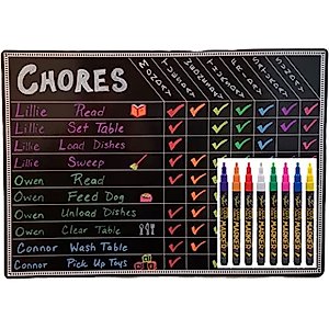 Chore Board | with 8 Pack Vibrant Liquid Chalk Markers | 12x17 Magnetic Dry Erase Chore Chart Reward Chart for Kids and Adults | Chore Chart for Kids Multiple Kids