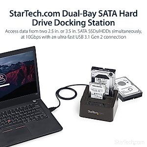 StarTech.com Dual-Bay USB 3.1 to SATA Hard Drive Docking Station, USB 3.1 (10 Gbps), External 2.5/3.5" SATA I/II/III, SSD/HDD Docking Station, Hot-Swap Hard Drive Bay, Top-Loading (SDOCK2U313)
