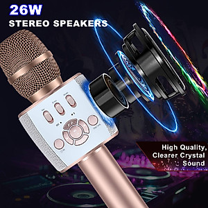 BONAOK Bluetooth Wireless Karaoke Microphone,Portable Karaoke Machine with Duet Sing for Car/Party/PC/All Smartphones X39 ROSE GOLD