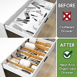 Toydoooco Bamboo Drawer Dividers with 12 Inserts,16.3-22inches,Expandable Kitchen Drawer Organizer ,Adjustable Drawer Separators for Bedroom Bathroom Dresser 6 Pack