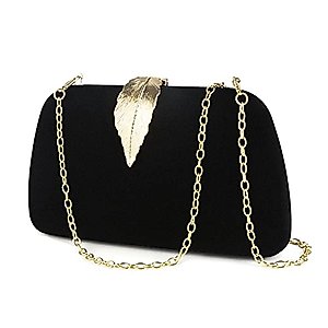 Linkidea Women's Clutch Purse, Velvet Evening Bag, Lady Shoulder Crossbody Handbags for Dance Wedding Party (Black)