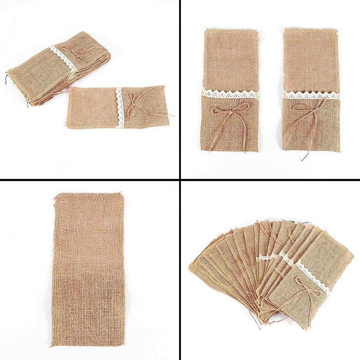 Frobea 100PCS Country Wedding Table Silverware Holder Natural Burlap Cutlery Pockets Fork Pockets Rustic Wedding Decoration