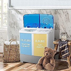 Portable Washing Machine, 2 in 1 Laundry Washer and Dryer Combo, 28lbs Capacity 18 lbs Washing 10 lbs Spinning, Timer Control, Drain Pump, Dorm Apartment Semi-Automatic Twin Tub Mini Washer (blue)