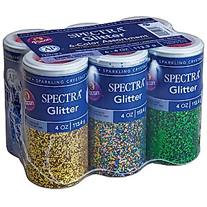 Spectra Arts & Crafts Glitter Assortment, 6 Assorted Colors, 4 oz., 6 Jars