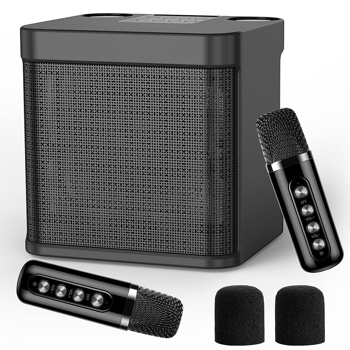 Wireless Karaoke Machine with 2 Microphones - Multifunctional Portable Mini Karaoke Machine, Karaoke Speaker Supports Bluetooth/USB/Aux/TF for Kids, Adults, Family, Party, Gift (Black)