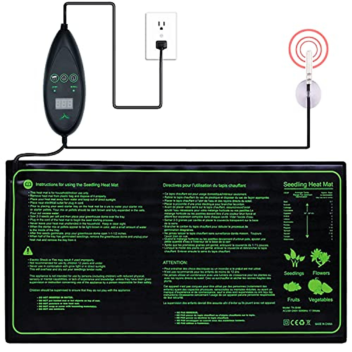 MARVIA Warming Mats for Plants,Heat Mat with Digital Temperature Controller,6 Temperatures 6 Timers,Seeding Heat Mat with LED and Probe, for Plants Seeds Gardening Greenhouse,Waterproof MET 20x10in