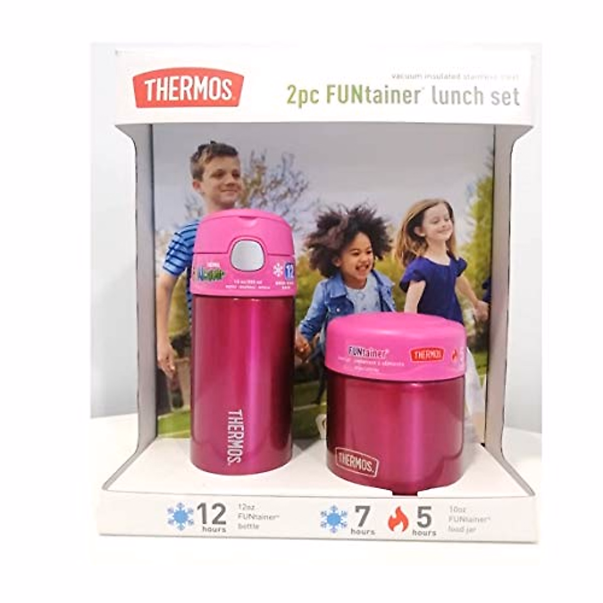 Thermos FUNtainer Lunch Set Bottle and Food Jar for Kids BPA Free Dishwasher Safe, 2 PC (Pink, 2 PC Set)
