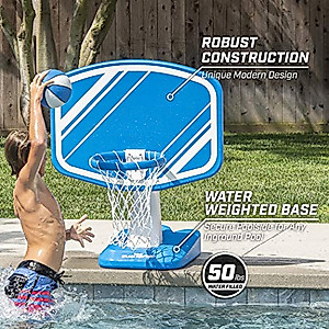 GoSports Splash Hoop Swimming Pool Basketball Game, Includes Poolside Water Basketball Hoop, 2 Balls and Pump – Choose Your Style