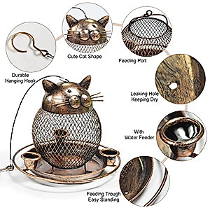 Bird Feeders for Outside, Wild Bird Feeder Squirrel Proof, Heavy Duty Copper Bird Feeder for Outdoor Hanging Garden Yard Decor, 2lbs Capacity - Upgraded Cute Cat Shaped
