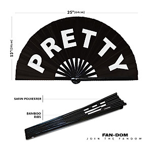 Pretty hand fan foldable bamboo circuit hand fan funny gag slang words expressions statement gifts Festival accessories Rave handheld Circuit event fan Clack fans (Black)