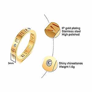 VNOX Women's Stainless Steel Zirconia Roman Numerals Wedding Band Ring for Womens,Gold Plated,Size 10