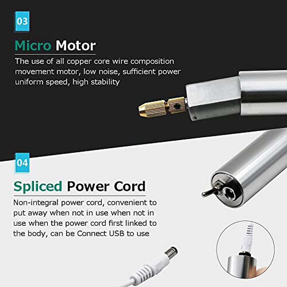 Electric Mini Drill Grinder, Mini Drill Set Grinder Kit, Adjustable Speed Polishing Engraving Grinding Pen Tool Kit, Low Noise, for Grinding, Polishing, Drilling