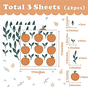 IKEYU Tangerines Green Leaves Wall Decals Boho Wall Decal Stickers Fruit Orange Wall Decal Kitchen Plant Leaf Wall Stickers for Nursery Bedroom Bathroom Kids Room Decor