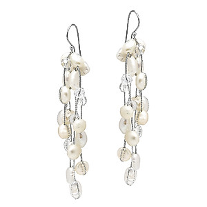 Striking Waterfall Cultured Freshwater White Pearl .925 Sterling Silver Dangle Earrings