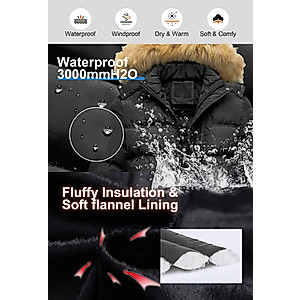 Pursky Puffer Jacket Men Heavyweight Hooded Waterproof Ski Windbreaker Thicken Winter Fur Coats Black L