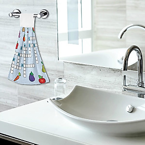 Vnurnrn Hand Towels for Kitchen 2 Pcs Hanging Kitchen Towels Set，Crossword Fruits Soft Absorbent Tea Bar Dish Cloths Bath Towel 123 for Bathroom Laundry Room