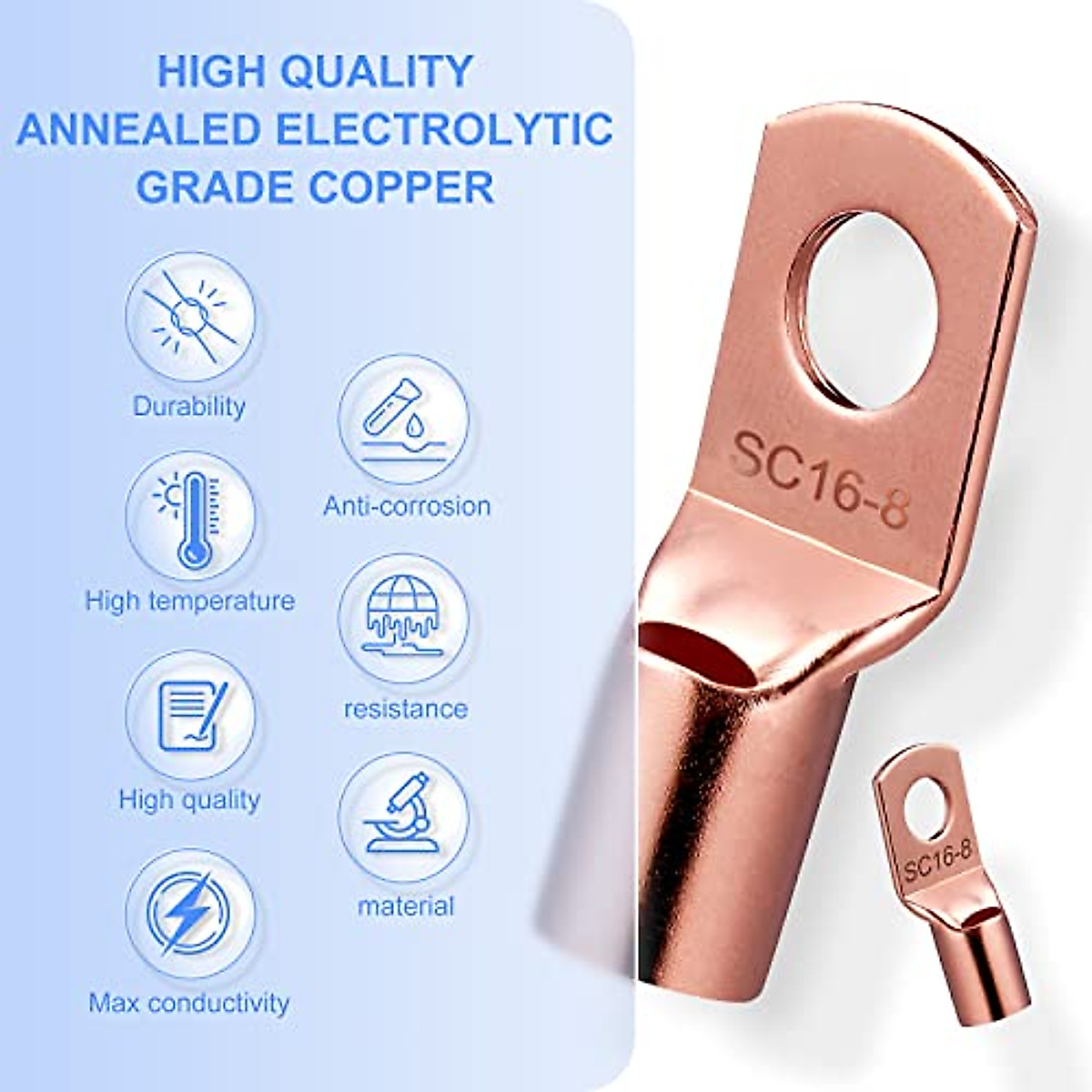 240pcs Copper Wire Lugs Battery Terminals Battery Cable Ends, AWG 2 4 6 8 10/12 Gauge Wire Connectors, 110Pcs Wire Lugs Terminal Connectors with 130Pcs Heat Shrink Tubing for Marine Electrical