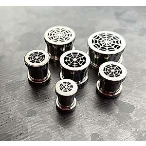 Lobal Domination PAIR of Spider Web Screw Fit Steel Tunnels Spiderweb Ear Plugs - 2g thru 1" (2g (6mm))