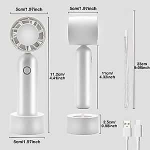 DOUBFIVSY Handheld Fan with Base, 5000mAh Portable Mini Fan USB Rechargeable Personal Fan 3 Adjustable Speed Desk Fan Hand Held Fan for Girls Women Men Indoor Outdoor Activities (White)