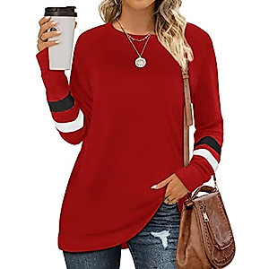 Geifa Womens Tops Casual Basic Long Sweatshirts to Wear with Leggings Red 2XL