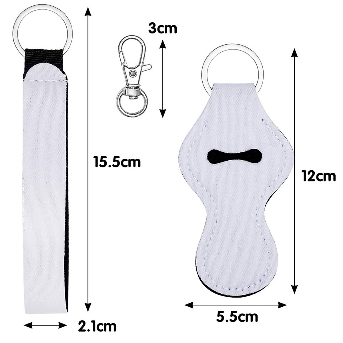 20 Pack Sublimation Blanks Chapstick Holder Keychains, Neoprene Lipstick Holder Keychainr with Lanyards Wristlet and 10 Metal Clip Cords