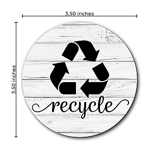 Rustic Trash Recycle Magnets for Kitchen Trash Can and Recycle Bin, Farmhouse Garbage Can Logo Symbol Magnet, 3.5 Inch Recycle Magnet for Trash Can with 4 Adhesives, Made in USA, Combo Wood