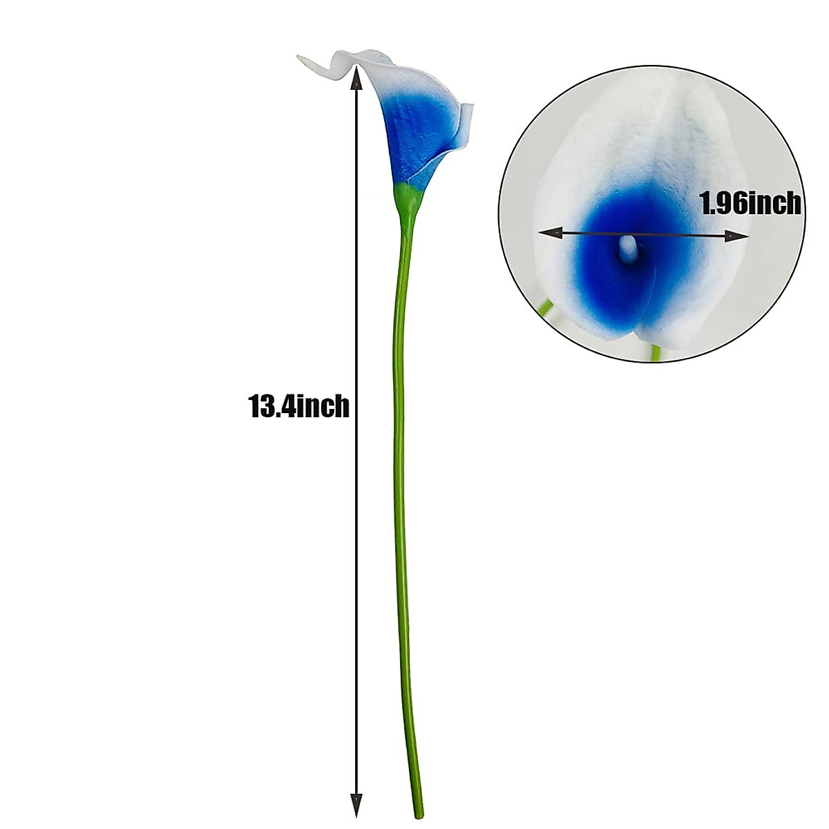 Etycoo 20pcs Calla Lily Lataex Real Touch Flower Bouquet for Wedding Garden Dining Table Center Home Party Photography Decor (White Blue Core)