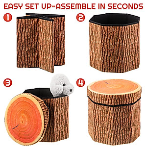 Amylove 3 Pack Tree Stump Storage Stool 12 x 12 Inch Storage Stool Ottoman, Cute Folding Storage Toy Box with Foam Cushion, Collapsible Storage Seat Chest (Classic)