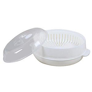 1-Tier Microwave Steamer Heating Steamer for Home Kitchen White (Round)