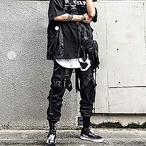 XYXIONGMAO Men's Streetwear Joggers Techwear Cyberpunk Clothing Urban Hip Hop Pants Black Streetwear Gothic Sweatpants Tactical Cargo Pants for Men(Black, XXL)