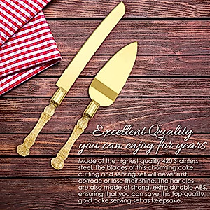 Homi styles Wedding Cake knife and Server Set | Glitter Gold Color Premium 420 Stainless Steel Titanium gold plated Blades | Cake & Pie Serving Set for Wedding Cake, Birthdays, Anniversaries, Parties