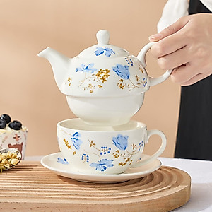 CHILDIKE Tea for One Porcelain Teapot and Cup Set, Tea Set for One, Floral Teapot, Tea Set Gift for Women, Orchids