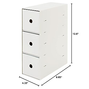 MUJI NCD69A9A Polypropylene Small Storage Box, 3 Tiers, White Gray, Approx. Width 4.3 x Depth 9.6 x Height 12.6 inches (11 x 24.5 x 32 cm)
