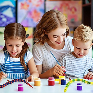 Unfinished Wooden Wiggly Snakes 8 Pcs with 12 Colors Acrylic Craft Paint and 2 Paint Brush - 12” Flexible Natural Timber Snake for Arts and Crafts Themed Birthday Party Supplies, Halloween Prop Toys