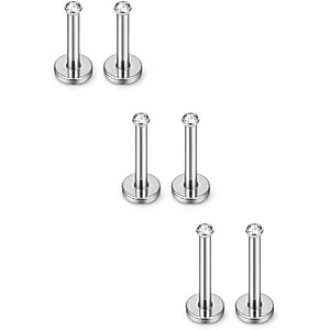 Ruifan Round Clear CZ Gem Internally Threaded Labret Monroe Lip Ring Tragus Nail Helix Earring Stud Barbell Piercing Jewelry Bar 6-10mm 16G 6PCS