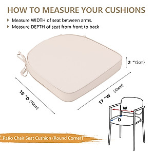 RACE LEAF Patio Seat Cushions 16"x17"x2" Round Corner - Set of 2, Beige - Indoor/Outdoor Chair Cushions with Invisible Zipper, Water-Resistant Chair Seat Cushion with Ties for Non-Slip Support