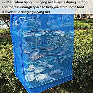 WEISGJA Drying Rack 4 Layers Folding Fish Mesh, Foldable Nylon Netting, Hanging Drying Fish Net, for Shrimp Fish Fruit Vegetables Herb, with Zipper Opening-Blue (25.59X13.78X13.78 in)…
