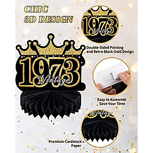 9 Pcs 50th Birthday Decoration for Men Women 50th Birthday Table Decorations Cheers to 50th Birthday Honeycomb Centerpieces 1973 Table Topper Black and Gold 50th Birthday Party Favors