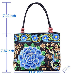 Vintage Embroidery Women Boho Mandala Messenger Bag Shoulder Bag (Blue Peony)