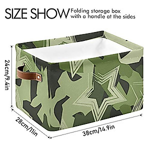 Baofu Large Storage Basket Square Foldable Canvas Laundry Baskets Bin Waterproof Inner Layer with Sturdy Handles for Kids Toy Nursery Blanket Clothes Decorative- Camo Pattern