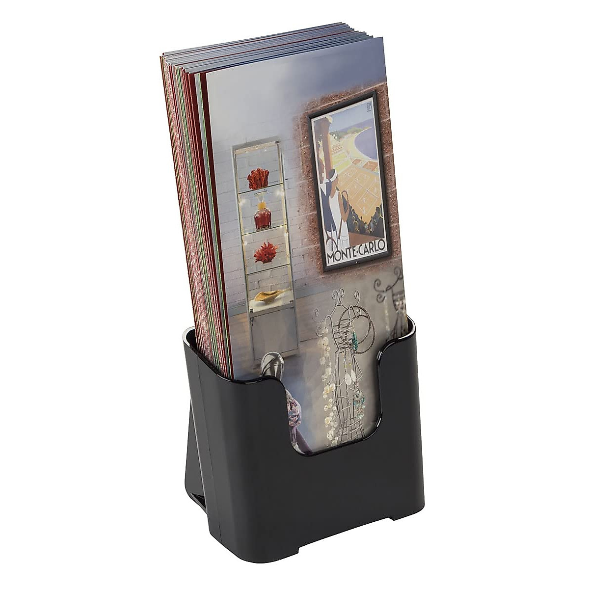 Displays2go Plastic Brochure Stand, Single Pocket, Counter or Wall Mount, Plastic – Black (LDTK40BLK)