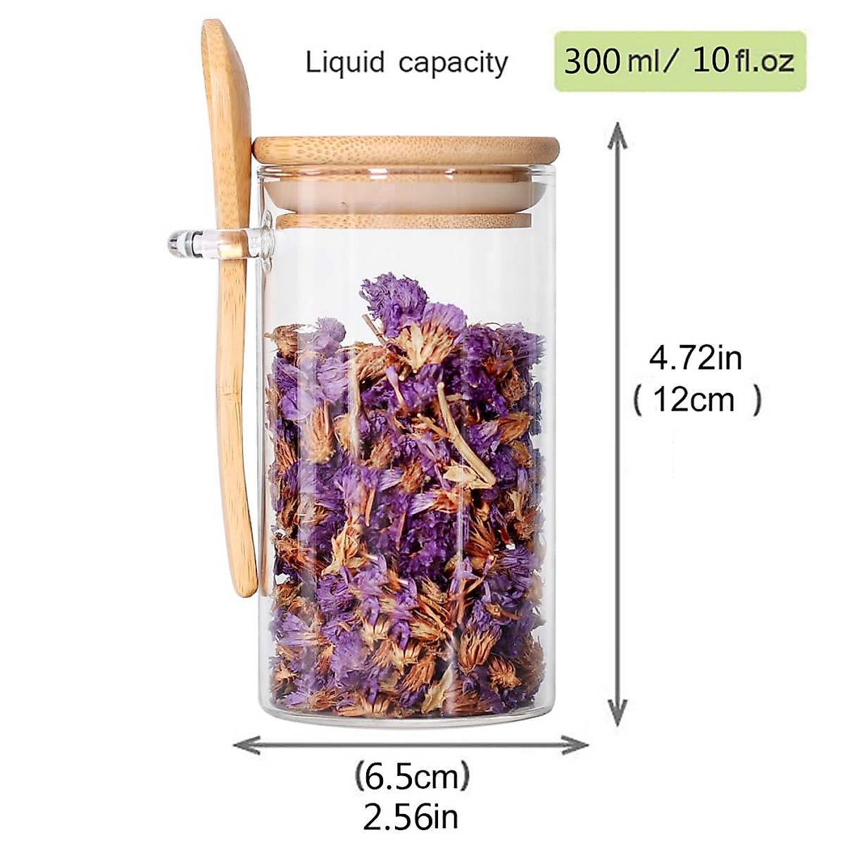 LEAVES AND TREES Y Set of 8 Glass Jars with Bamboo Lids and Spoons, 10 OZ Airtight Small Glass Tea Containers for Loose Tea, Coffee and Sugar Glass Container for Yogurt Jars with Lids