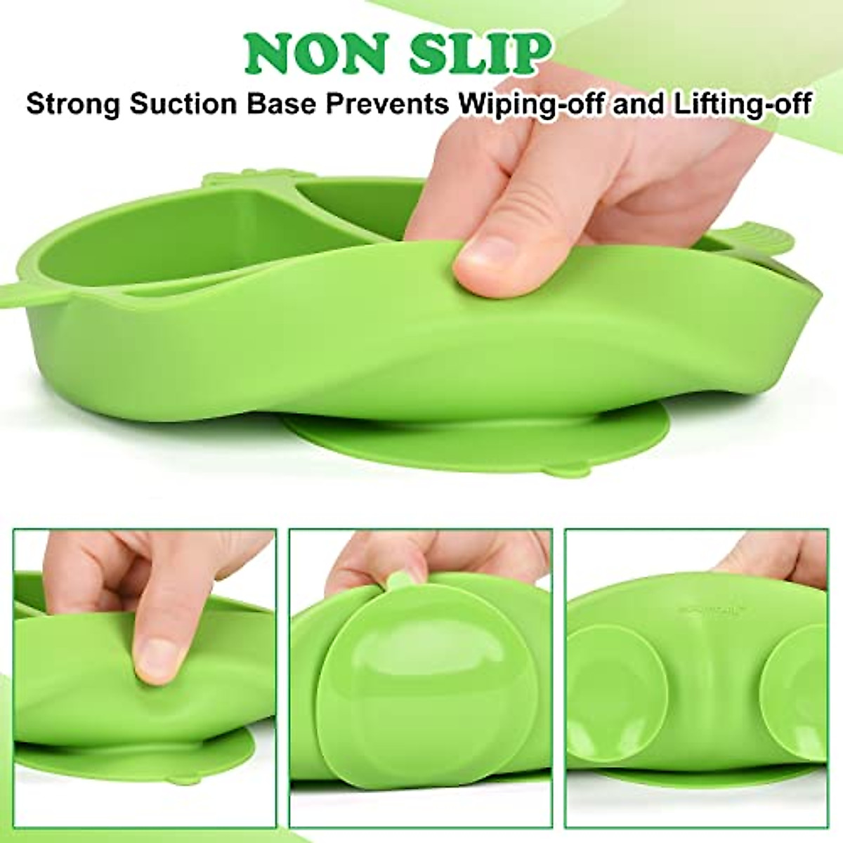PARENTCARE Toddler Plates, Stay Put Baby Plates with Suction, Food Grade Silicone Divided Suction Plates for Toddler and Babies, Baby Led Weaning Plates, Non Slip Self Feeding Supplies for Any Surface